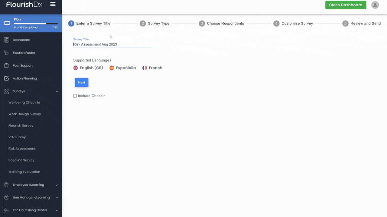 How can I create a new FlourishDx work factors risk assessment survey? – FlourishDx